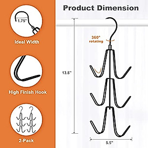TOPIA HANGER Purse Hanger Organizer for Closet, 2-Pack Handbag Organizer Hanger, Metal Purse Hooks, Bag Rack, Belt Organizer, Tie Rack, Scarf Hanger, Bag Storage Organizer, Black