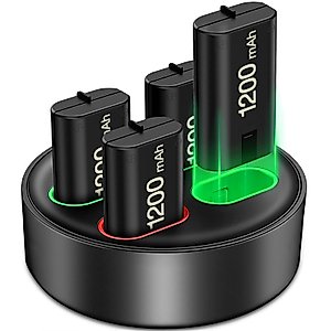 Charger for Xbox One Rechargeable Battery Pack, Charger Station for Xbox One Controller Battery Pack, Xbox One Accessories with 4×1200mAh Xbox Battery Pack for Xbox Series X|S/Xbox One S/X/Elite