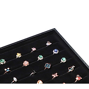 Wudygirl 7 Slots Velvet Ring Earrings Tray Storage Jewelry Showcase Display Stackable Rings Organizer Holder for Drawers, Black (Ring Tray)