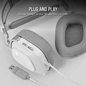 Corsair HS80 RGB USB Premium Gaming Headset with Dolby Audio 7.1 Surround Sound (Broadcast-Grade Omni-Directional Microphone, Memory Foam Earpads, High-Fidelity Sound, Durable Construction) White