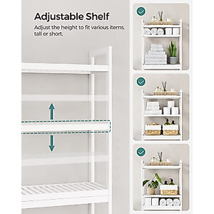 SONGMICS Over The Toilet Storage, 3-Tier Bamboo Over Toilet Bathroom Organizer with Adjustable Shelf, Fit Most Toilets, Space-Saving, Easy Assembly, White UBTS01WT