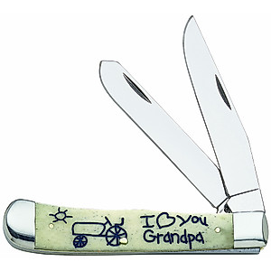 Case WR XX Pocket Knife I Love You Grandpa Oatmeal Smooth Bone Trapper Item #9232 - (6254 SS) - Length Closed: 4 1/8 Inches