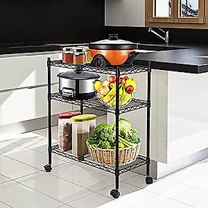 JungleA 3-Shelf Storage Shelving Unit with Universal Wheels,Heavy Duty Adjustable Metal Organizer Wire Rack for Home Kitchen Garage Office, 24 L x 13.9 W x 31.2H Inches