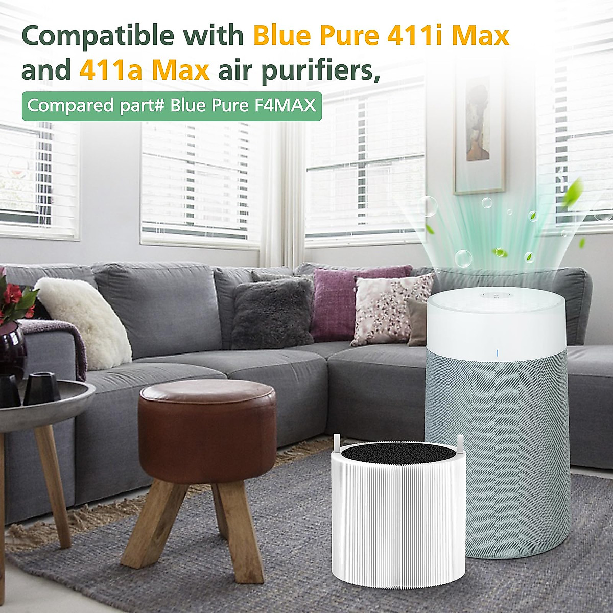 2 Pack 411i Max and 411a Max Replacement Filter,True HEPA H13 Filter, Compatible with Blue Pure 411i Max and 411a Max Air Purifier, Blueair Blue Pure F4MAX