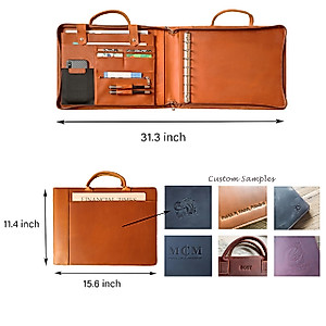 7 Ring Check Binder Cowhide Leather Check Portfolio for 3-Up Business Checks, Check Book Binder with Handle, Zippered Check Holder with 500 Check Capacity, Personalized Checkbook