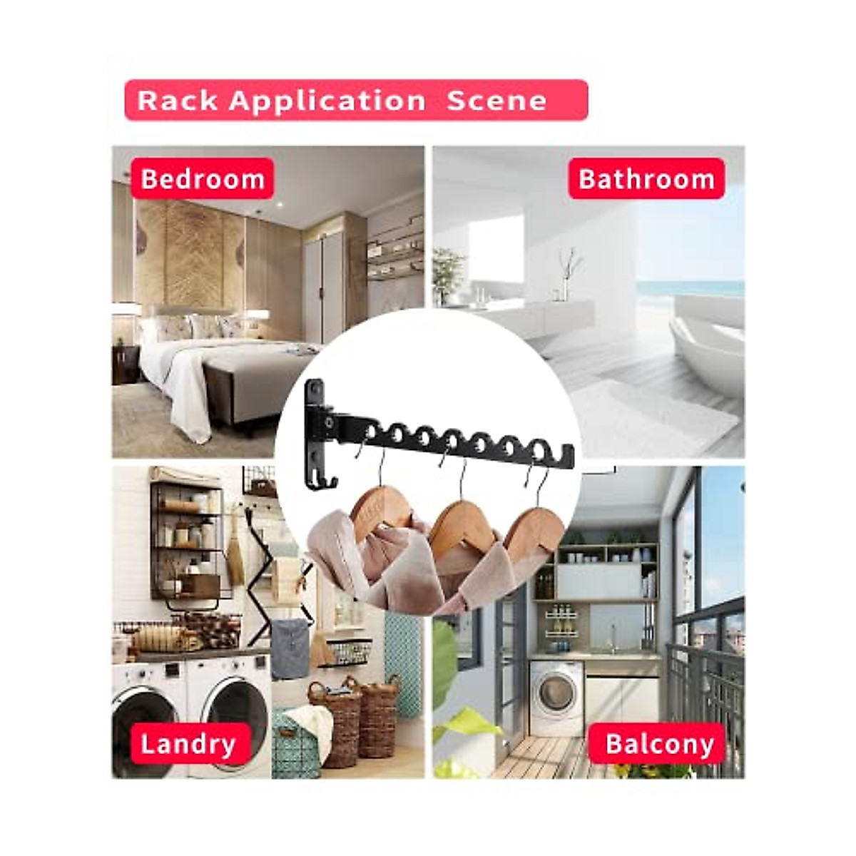 Dr.DJ Wall Mount Coat Hanger Rack, Laundry Clothes Drying Organizer Rack Garment Hooks Aluminium Retractable Folding Indoor Wall Mounted Hanger Space Saver for Laundry Room Bedroom (2 Racks) Black