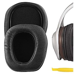 Geekria QuickFit Protein Leather Replacement Ear Pads for DENON AH-D600, AH-D7100, Headphones Earpads, Headset Ear Cushion Repair Parts (Black)