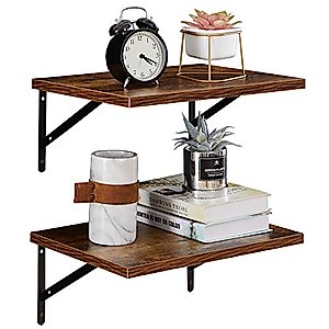 SUPERJARE Wall Mounted Floating Shelves, Set of 2, Wide Display Ledges, 11.8 Inch Deep, Large Storage Rack for Room/Kitchen/Office - Retro Brown