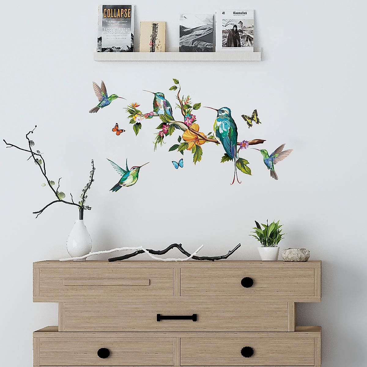 Amaonm Removable 3D DIY Colofrful Flying Birds on The Tree Branches Wall Decals Flower Floral Wall Sticker Peel and Stick Decor for Kids Babys Boys Girls Bedroom Nursery Room Living Room (Kingfisher)