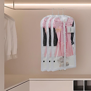 Elite Dance Gear 35" Clear Garment Bag With 3 Zipper Pockets for Suits Dress Cover, Travel & Competitions Protector, Dance Costumes, Girls Dress Recital Outfit Organizer, 3 packs, White