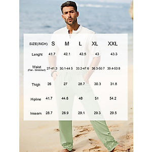 iWoo Mens Lounge Pants Lightweight Baggy Linen Pants Elastic Waistband 2XL Green