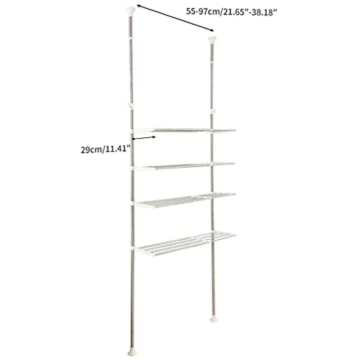 DAHOOMII Over The Washer and Dryer Storage Shelf Laundry Room Shelves Storage Laundry Organizer 4 Tie Adjustable Height Over Toilet with Hanging Rod and Side Hooks for Laundry Room, Bathroom White