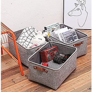QURTS Large Storage Bins(15.74 x 11.81 7.87 inches), Foldable Fabric Baskets with Handles for Cupboards, Wardrobe, Shelves, Bathroom, Clothes, Toys, Towel (Grey, 3 Pack) Gray 15.6 11.7 7.8 inches