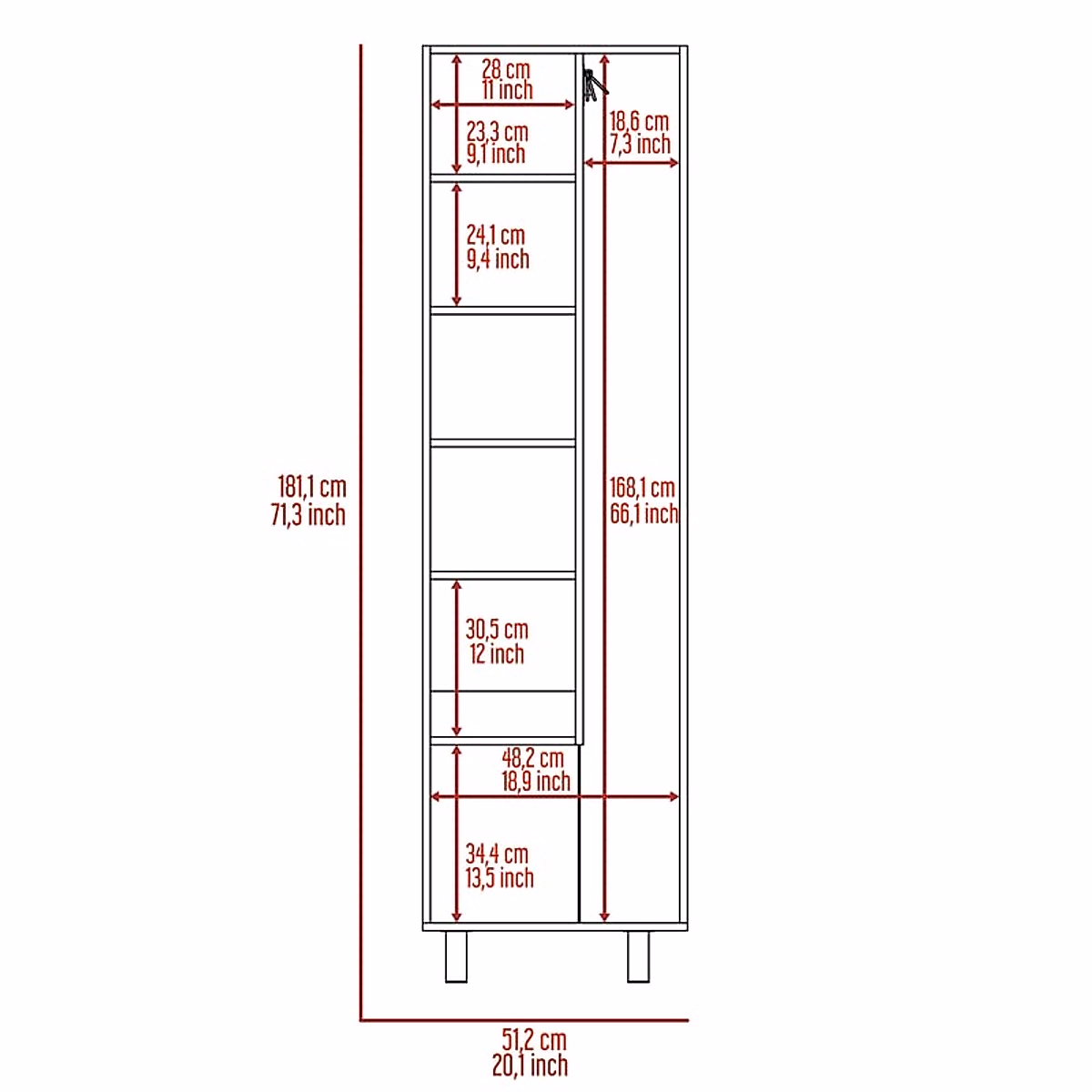 Nala Cleaning Cabinet with 5 Shelves and Hanging Rack in White