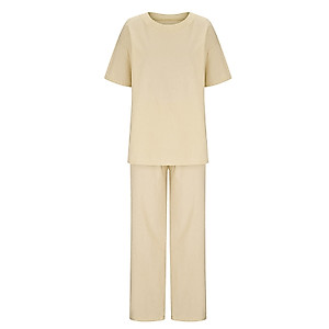 WKSCLPAI Women Linen Pants Sets Outfits, Two Piece Set For Women Matching Linen Sets Sleeveless Tank Top And Wide Leg Pants Cute Summer Clothes Beach Outfits - Womens Sets 2 Piece Outfits Summer