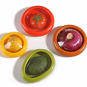 OUKEYI Fruit and Vegetable Storage Containers Reusable SiliconeRefrigerator Box Storage Bowls Saver Holder Keeper foronion, Tomato, Lemon, and avocado ，Refrigerator Vegetable Crisper 4Pieces