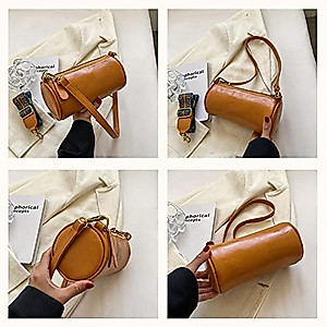 DIVCIDLC Women Cylindrical Bag, Wide shoulder strap Crossbody Shoulder Bag Purse with 2 Straps, Small Satchel Pouch Round Bag, Black