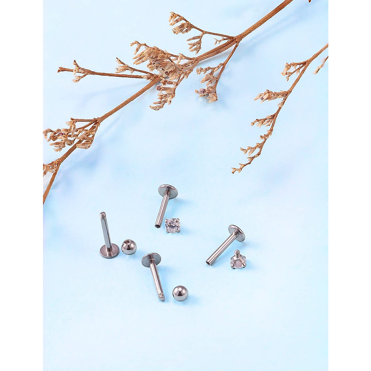 Lcolyoli 24Pcs 16G Labret Jewelry Stainless Steel Medusa Piercing Jewelry Monroe Lip Rings Different Size Tragus Nail Conch Helix Earring Stud Bar Length 6mm 8mm 10mm Silver-tone