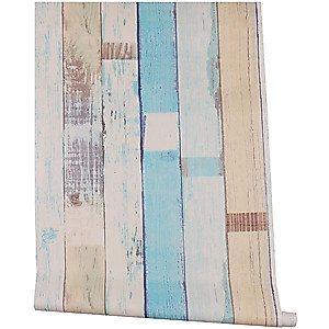 17.7x195 Inches Self Adhesive Vinyl Colorful Beach Wood Look Contact Paper Shelf Liner for Kitchen Cabinets Dresser Drawer Table Cupboard Bookshelves Funiture Wall Decor