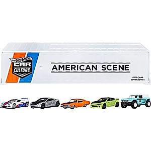 Hot Wheels Premium Car Culture American Scene Vehicles, 5-Pack of 1:64 Scale American-Made Models, Real Riders Tires, Gift for Collectors