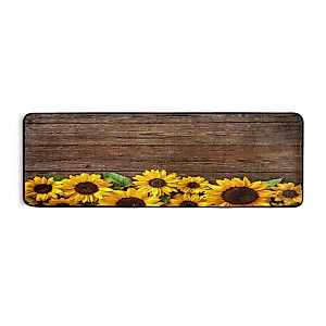 Sunflower Runner Rug, Wood Board Print Bath Rug Non-Slip Soft Kitchen Mat Doormat Large Runner Carpet 72" X 24"