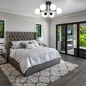 Hoengles Modern Semi Flush Mount Ceiling Light,Black White Glass Shade Semi Ceiling Light 6-Light,Sputnik Chandeliers for Bedroom Hallway Dining Room Lighting Fixture, HL-23072703