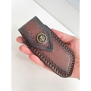 MUZZIOU Shop Knife Sheaths, 5.1" Pocket Knife Sheath for Belt, Leather Knife Sheath for Belt, Pocket Knife Holder, Leather Sheath Folding Knife (Large)