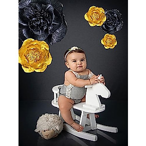 IGUO 3D Paper Flowers Gold Black Graduation Craft Paper Flowers,6PCS Paper Pom Pom Backdrop Photo Booth for Baby Shower Decor Centerpiece Wedding Birthday School Party Idea