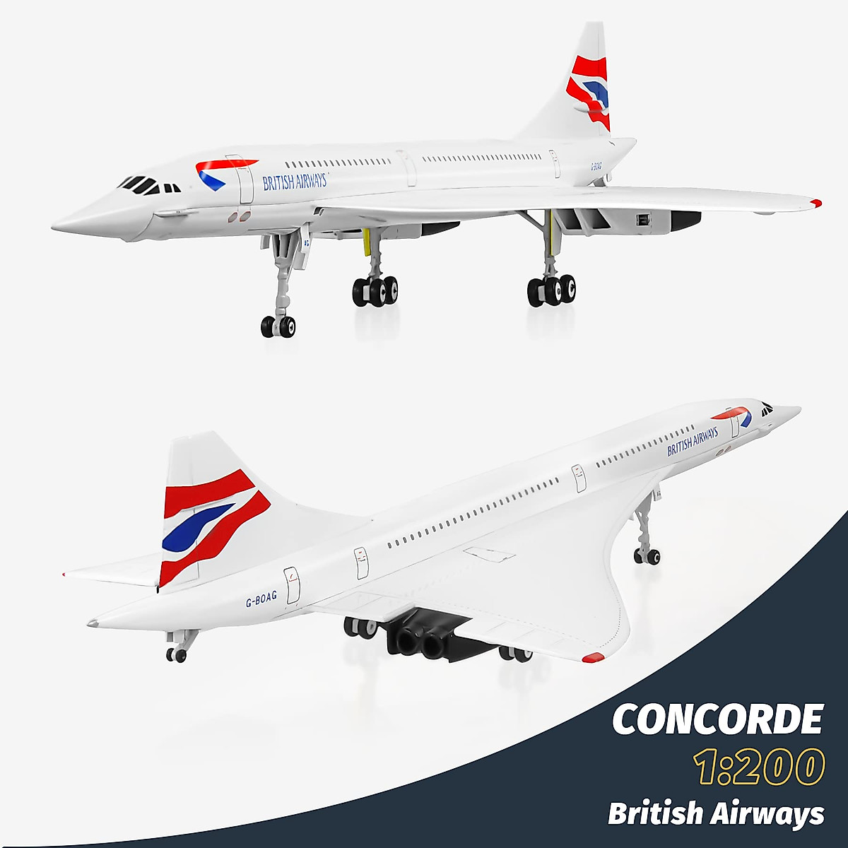Lose Fun Park 1:200 Scale British Airways Concorde Model Airplane G-BOAG Alloy Diecast Airplane Model Plane Kits for Adults Collection and Gift