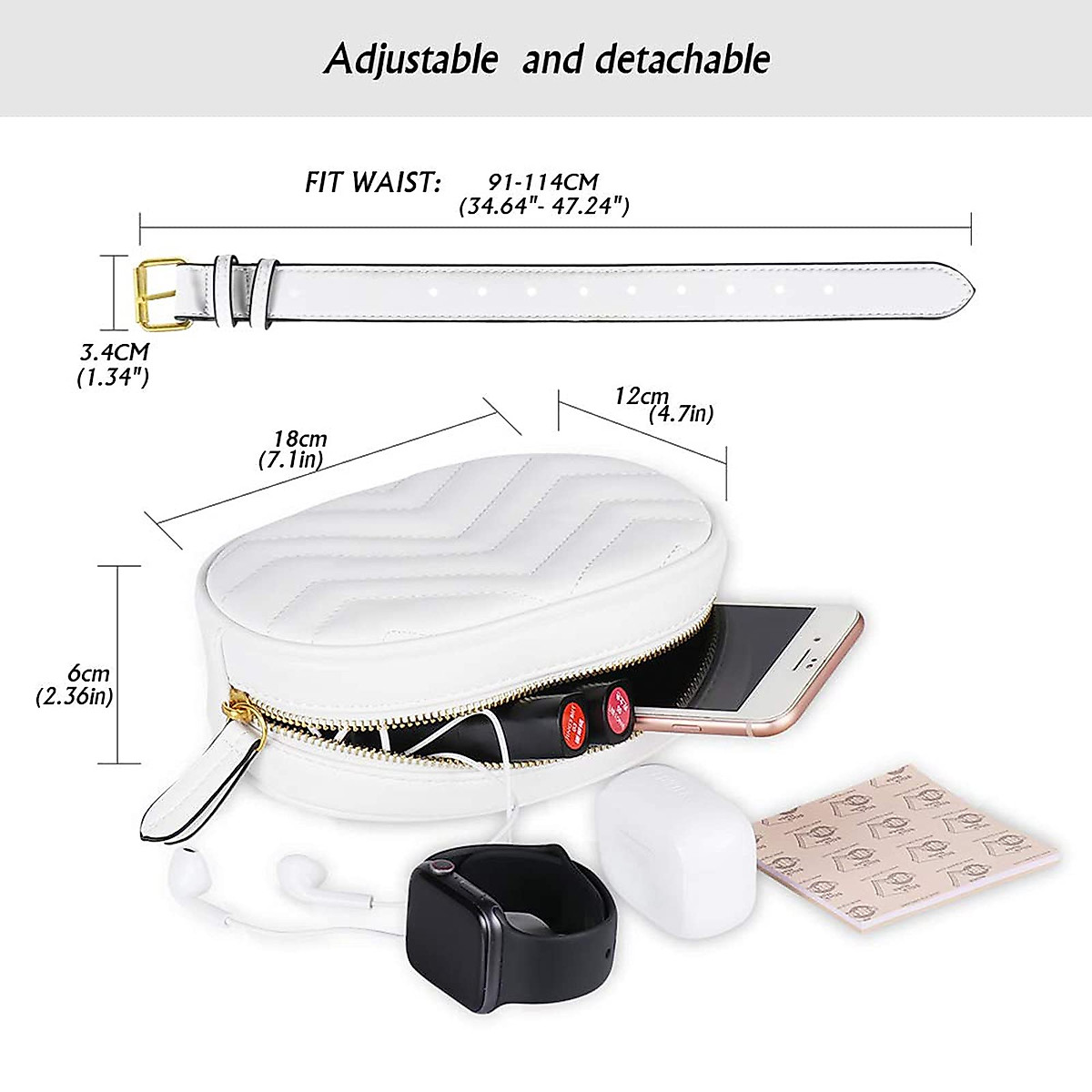 Geestock White Fanny Packs for Women Fashionable, Small Waist Bags Waterproof Belt Bag Stylish Bumbag for Party, Travel, Gift