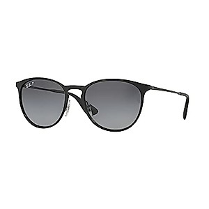 Ray-Ban RB3539 Erika Metal Sunglasses + Vision Group Accessories Bundle for unisex, adult (Black/Light Grey Gradient Grey Polarized (002/T3)