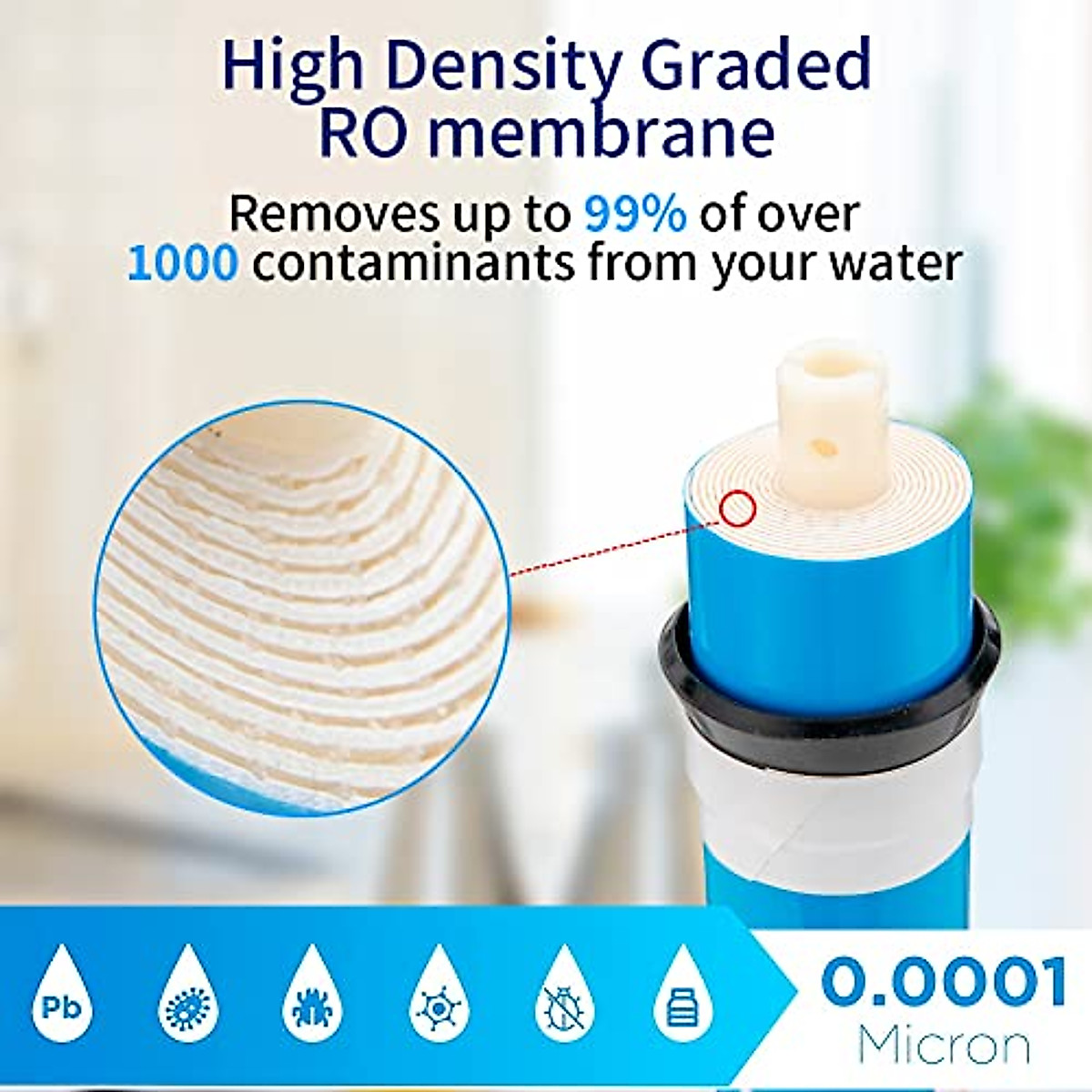 Cxztcl RO Membrane Replacement 100GPD Water Filter Cartrige Reverse Osmosis Membrane Replacement for Household Under Sink Water Purifier