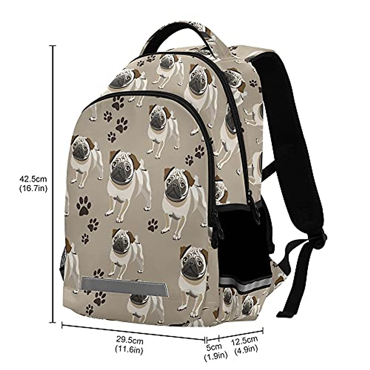 ALAZA Pug Dog Paw Print Funny Puppy Backpack Purse for Women Men Personalized Laptop Notebook Tablet School Bag Stylish Casual Daypack, 13 14 15.6 inch