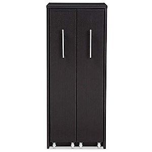 Baxton Studio Lindo Wood Bookcase with Two Pulled Out Doors Shelving Cabinet, Dark Brown