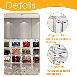 Cutora 6Pack Purse Organizer for Closet Clear Acrylic Display Case Handbag Storage Organizer Box with Magnetic Door Stackable Storage Bins with Dustproof Lid for Book Toys Shoes Cosmetic Collectibles