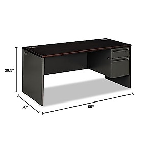 HON 38291RNS 38000 Series Right Pedestal Desk, 66w x 30d x 29-1/2h, Mahogany/Charcoal
