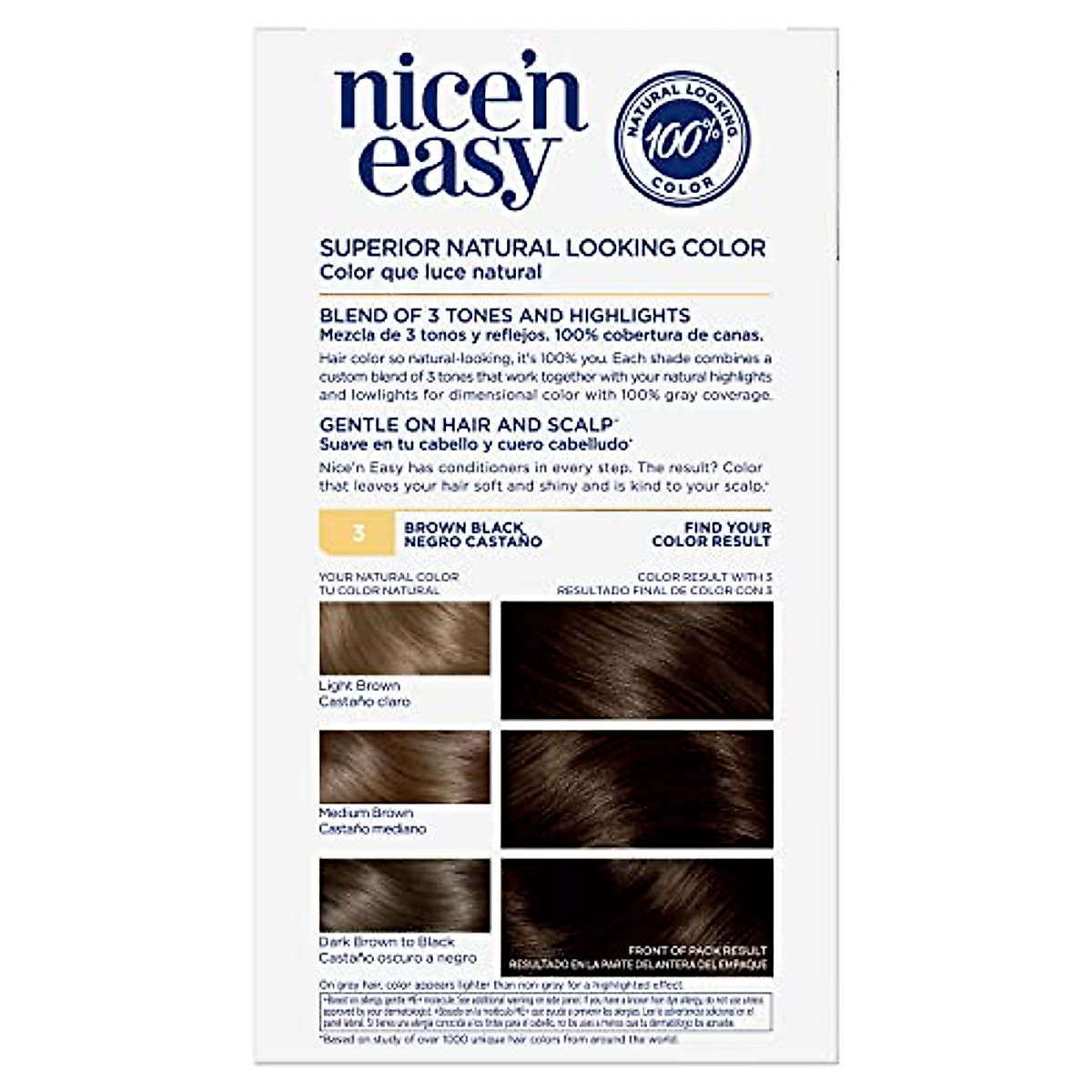 Clairol Nice'n Easy Permanent Hair Dye, 3 Brown Black Hair Color, Pack of 3