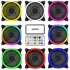 upHere 120mm RGB LED White PC Cooling Fan Ultra Quiet High Airflow for PC Cases,Computer Cooling,5 Pack,RGB06-5