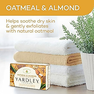 Yardley London Nourishing Bath Soap Bar Oatmeal & Almond, Helps Soothe Dry Skin & Gently Exfoliates with Natural Oatmeal, 4.0 oz Bath Bar, 1 Soap Bar