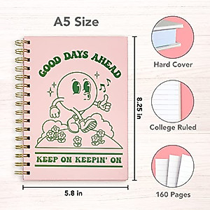 Pink Green Aesthetic Hardcover Notebooks for Work, A5 size 5.8 x 8.3 inch, Cute Notebooks for School 4 Pack, Retro Notebooks College Ruled, Cute Spiral Journal for Women, Kids Back to School Notebook