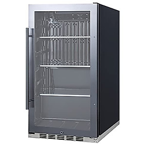 Summit Appliance SPR488BOSH34 Shallow Depth Indoor/Outdoor Beverage Cooler, 3.13 cu.ft. Capacity, 17.75" Depth, Weatherproof Design, Sealed Back, Factory Installed Lock, LED Lighting, Black Interior