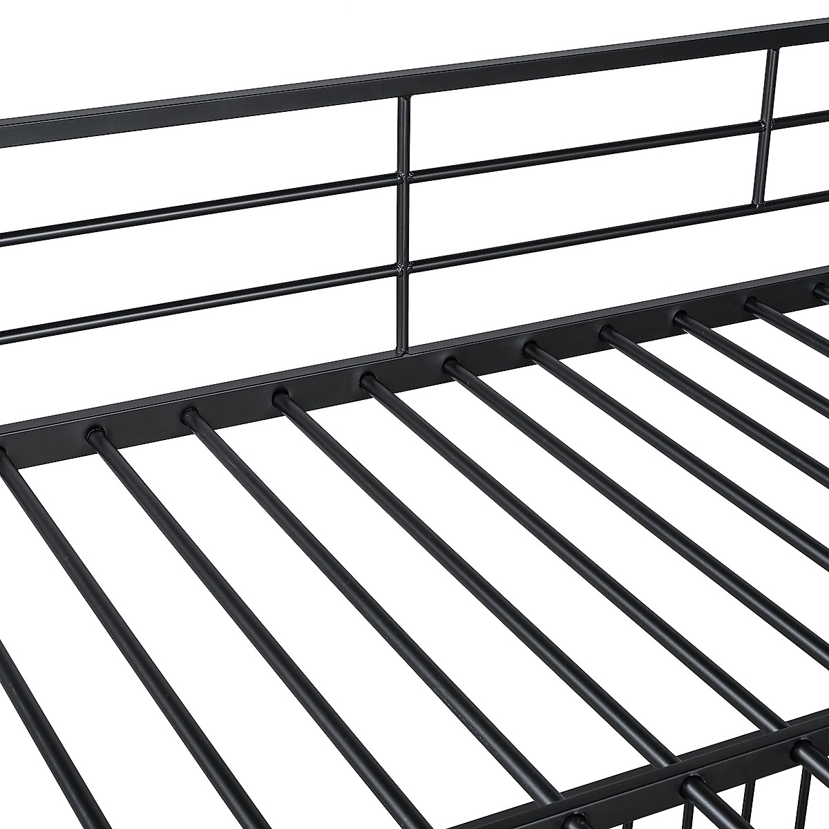 Unique Metal Bunk Bed with Slide and Fence, Bunk Bed with Ladder for Toddler Kids Teens (Black/Metal, Full Over Full)