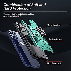 VOMODI Compatible for iPhone 12 Case,with Screen Protector 2Pcs,Heavy Duty Shockproof Bumper,with Magnetic Stand Ring & Camera Cover,Hard Protective Phone Cases for iPhone 12 6.1 inch Green