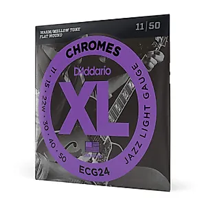 D'Addario Guitar Strings - XL Chromes Electric Guitar Strings - Flat Wound - Polished for Ultra-Smooth Feel and Warm, Mellow Tone - ECG24 - Jazz Light, 11-50, 1-Pack