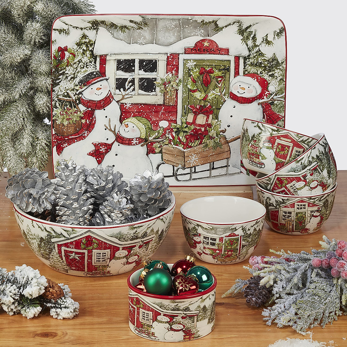 Certified International Snowman's Farmhouse Rectangular Serving Platter, 14" X 10", Multicolor, Large