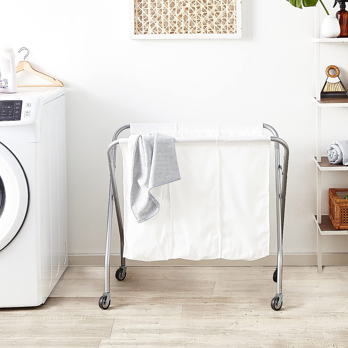 Whitmor 3 Section Laundry Sorter - Collapsible with Heavy Duty Wheels