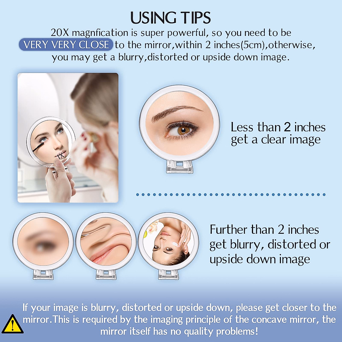 MIYADIVA Handheld Mirror 20x Magnifying Mirror with Folding Handle, Portable Hand Mirror with Magnification for Makeup/Travel, Double Sided, Round, 6"