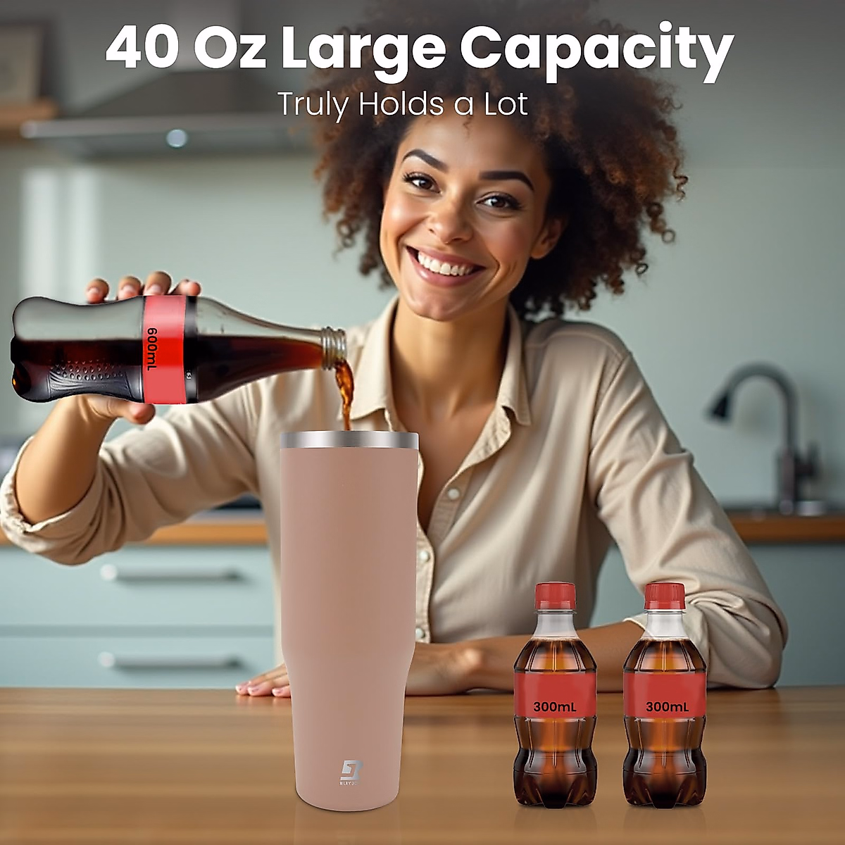 Riley Joy 40 oz 2.0 Stainless Steel Tumbler with Leak-Proof Lid and Straw, Double-Wall Vacuum Insulated Travel Mug for Coffee, Iced Tea, or Water - Ideal for Commutes and Outdoor