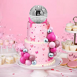 32 PCS Hot Pink Girl Cake Topper Disco Girl Ball Cake Decoration for Wedding Birthday Baby Shower Girl Theme Party Cake Decoration Supplies
