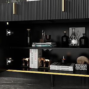 AIEGLE Modern 63" Long Buffet Sideboard Console Table, Kitchen Storage Cabinet with Drawer & 4 Doors, Buffet Server Bar Decorative Cupboard for Dining Living Room Entryway, Black & Golden